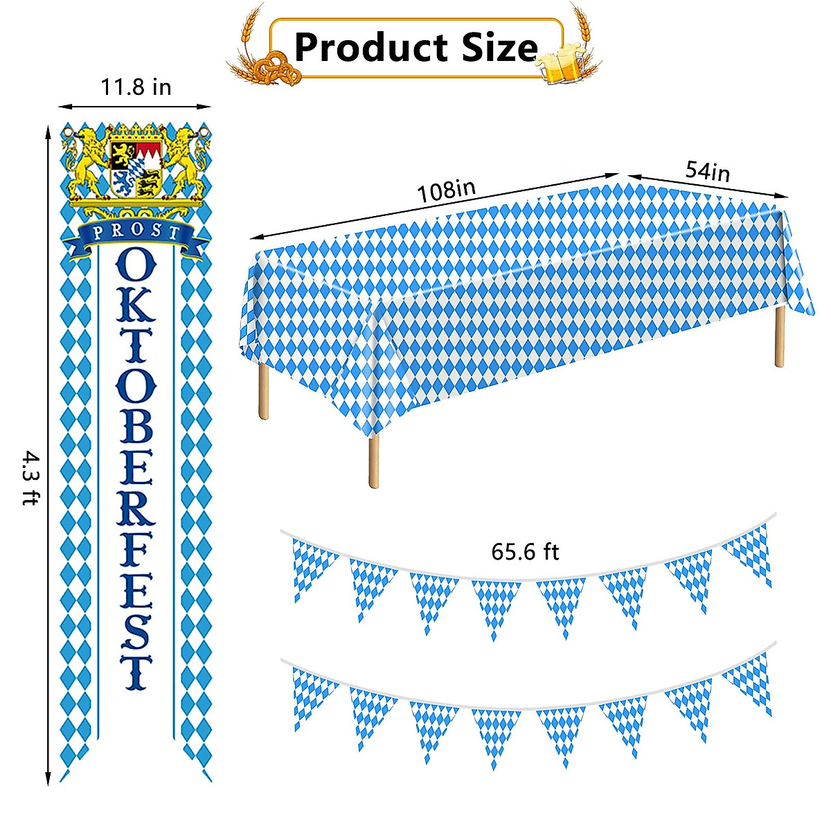 Oktoberfests Decorations Kit,German Party Supplies,Oktoberfests Flag Banner,Tablecloth Decoration Beers Festival Party Accessories