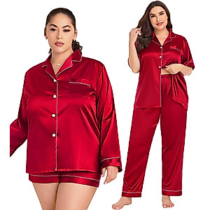 SWOMOG Women’s Pajama Long Sleeve Sleepwear Two Piece Pajamas Set Soft Pj Lounge Sets Red