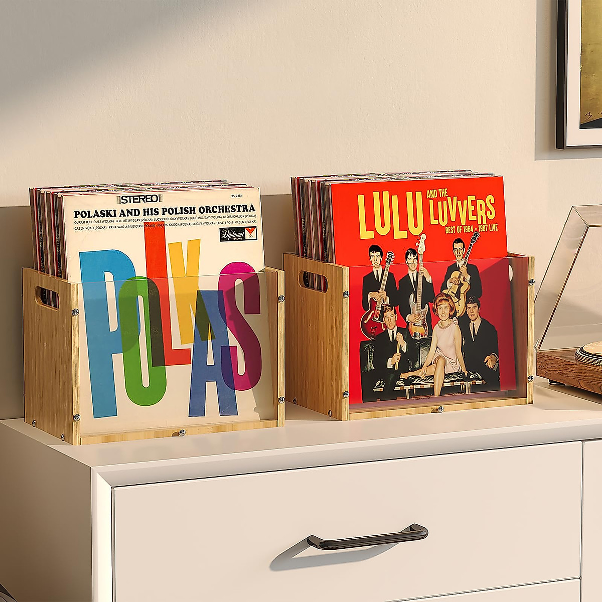 Aokitsink Storage Bin (Bamboo & Acrylic, 1PC) Storage Basket for Organizing Wooden Basket with Handles for Books Makeup & Supplies Home Office Organization and Storage