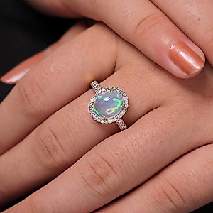 Certified 14K Yellow Gold with 1.6 cts Opal Cabochan Real Gemstone and 0.23 carats Natural diamonds (H-I color, VS2-SI1 Clarity) Engagement wedding Ring For Women