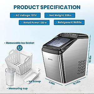 Countertop Ice Makers Countertop Ice Machine Elechelf,33Lbs/24Hr's,Bullet Icer Maker Machine,9 Pcs Cube Ready in 8-15mins with Scoop and Basket,Perfect for Home/Kitchen/Party/Office（Sliver）