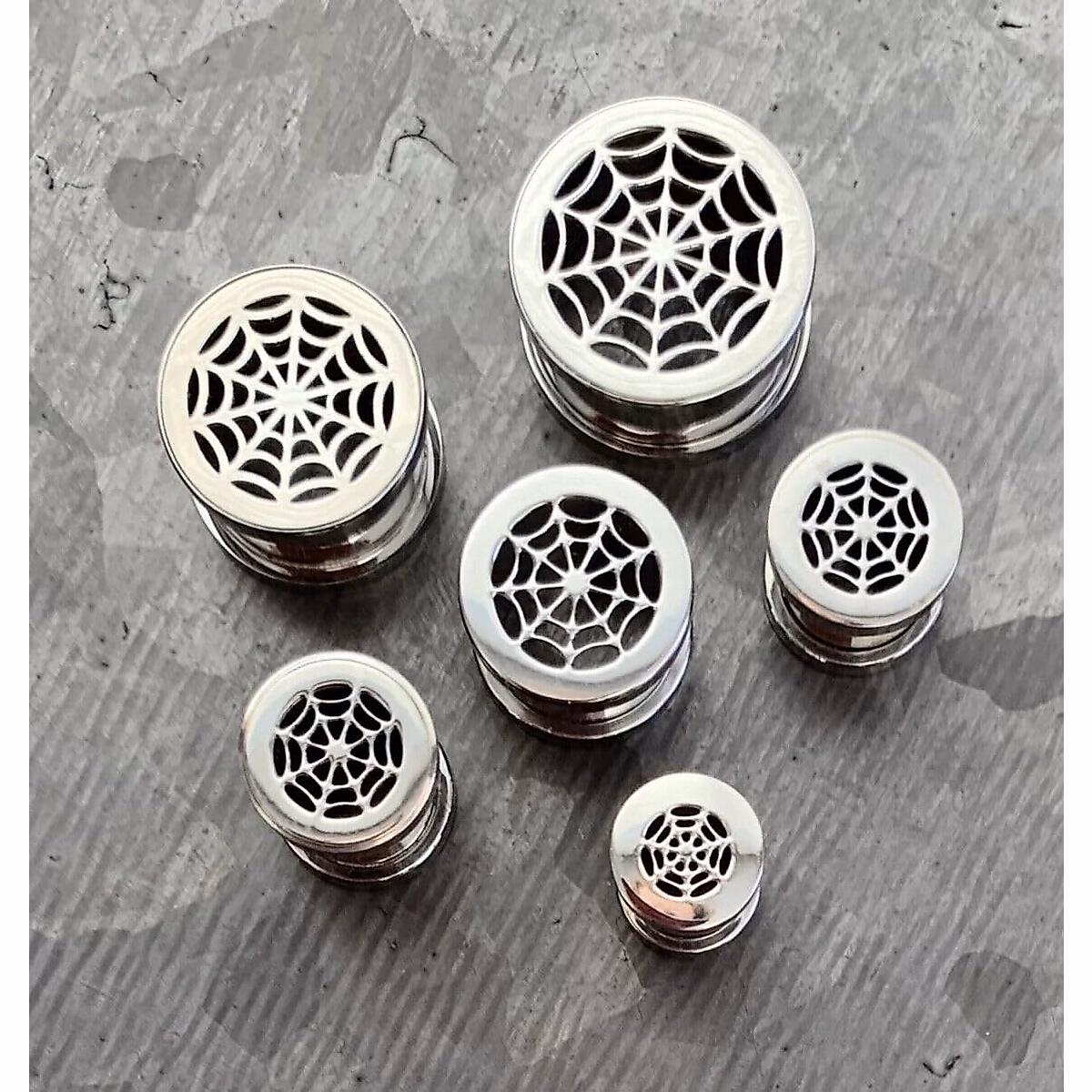 Lobal Domination PAIR of Spider Web Screw Fit Steel Tunnels Spiderweb Ear Plugs - 2g thru 1" (2g (6mm))