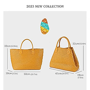 Fashion Woven Vegan Leather Shopper Bag Bucket Bag Travel Handbags and Purses Women Tote Bag Large Capacity Shoulder Bags (Color Black)