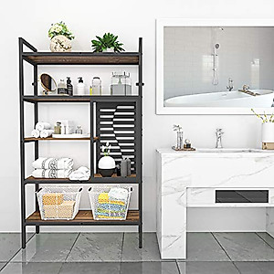 Weehom 5-Tier Adjustable Industrial Bookshelf, Modern Wood Bookcase with Stable Metal Frame, Open Storage Shelves Standing Shelving Unit for Living Room Bedroom Kitchen Office