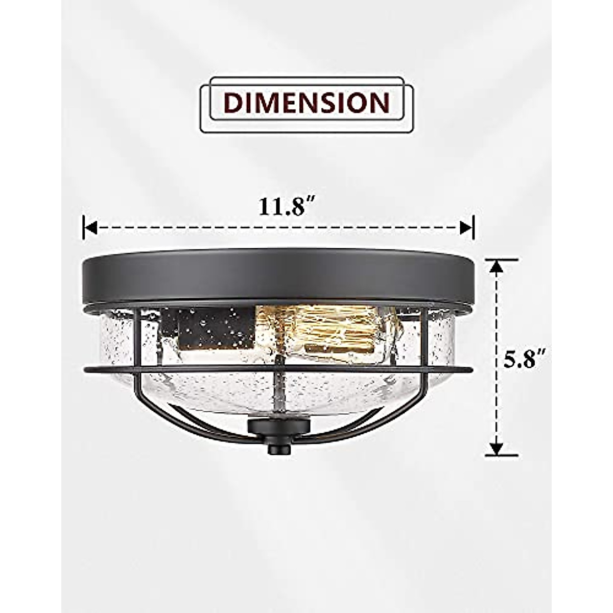 HWH INVESTMENT Flush Mount Ceiling Light Fixtures, 12 inch 2-Light Farmhouse Close to Ceiling Light Fixture with Seeded Glass Shade, Sand Black Finish, 5HTJ7-F BK