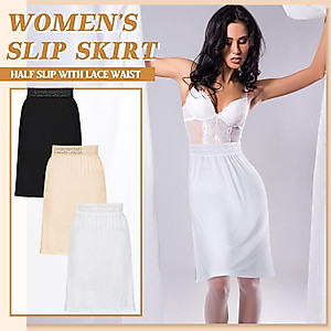Newcotte 3 Pcs Women Half Slips for Under Dresses Knee Length Half Slips Underskirt with Lace Waistband for Women (Medium)