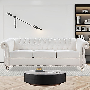 Vaztrlus White Velvet Couches for Living Room 3-Seater Chesterfield Sofa Tufted Sofa Furniture Couch Nailhead Upholstered Couches Minimalis Light Luxury Easy to Assemble