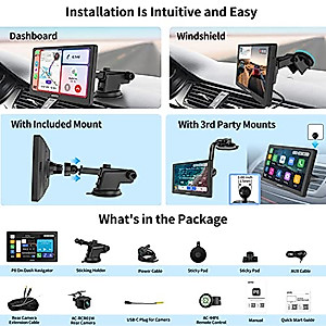 ATOTO P8 Portable 7'' QLED Display Car Radio, with HD 1080P Rear DVR Cam, On-Dash Camera Input, Wireless Carplay & Wireless Android Auto, Remote Control, WDR & Auto Dimmer, AUX/FM Output, P807SD-RC
