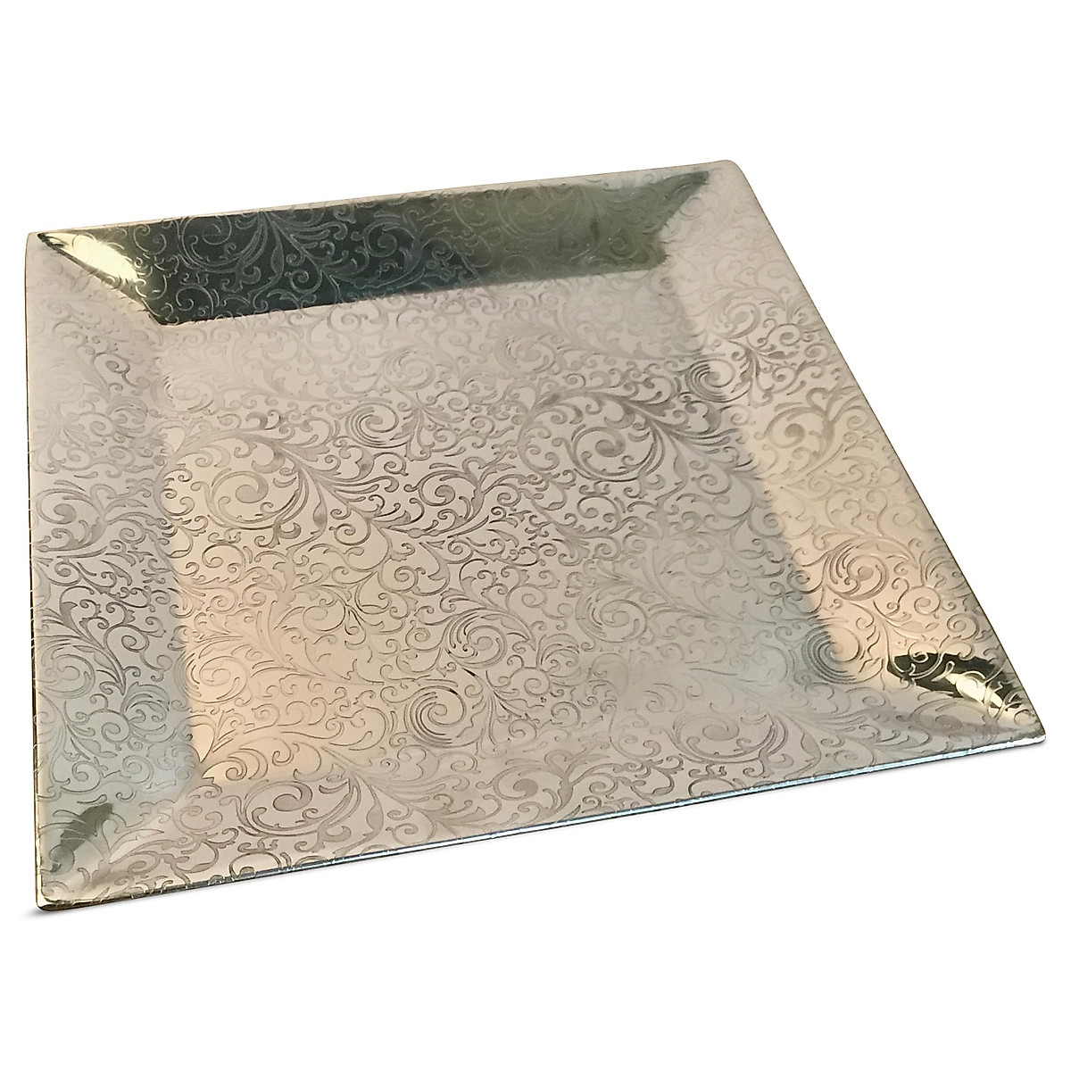 India Handicrafts 71239 Silver Tone Square Filigree 12 x 12 Stainless Steel Decorative Serving Tray Platter