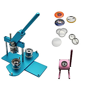 ChiButtons Button Maker Kit 44mm (1.75") Badge Press Machine-B400 + Round Die Moulds + 100 Sets Pin Parts + Stand Cutter (B400 Maker (Blue) / Stand Cutter (Pink))