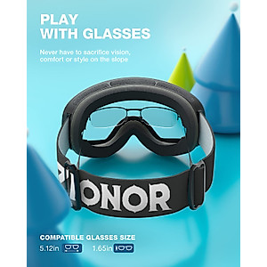 ZIONOR XMINI Kids Ski Snowboard Snow Goggles Detachable Lens UV Protection Anti-fog for Child Boys Girls Youth (VLT 23% White Frame Grey Revo Blue Lens)