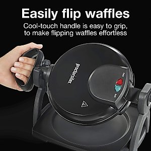 Proctor Silex Belgian Waffle Maker with Nonstick Plates, Single Flip, Cool-Touch Handle and Removable Drip Tray for Easy Cleanup Black (26090PS)