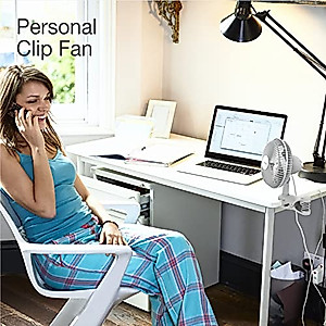 Lasko Clip Fan, 2 Quiet Speeds, 360 Degree Pivot, Portable for Office, Bedroom, Kitchen, 6", White, 2004W