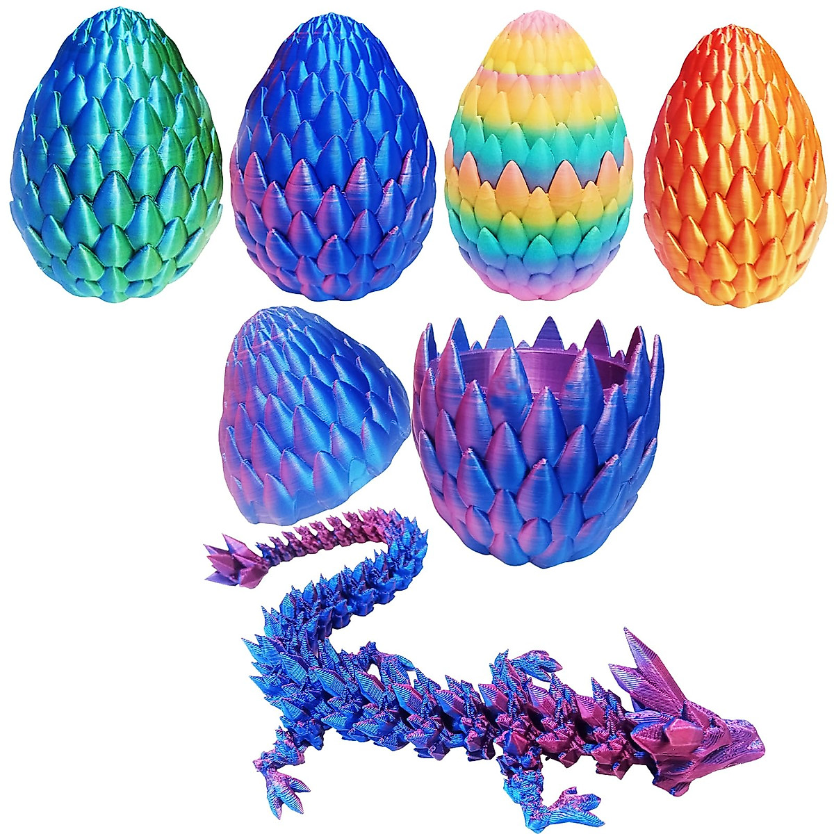 Qxbuhe 12inch 3D Printed Dragon Egg,Mystery Crystal Dragon Fidget Toys,Articulated Dragon,Home Desk Decor Easter Surprise Dinosaur Eggs,Adults Fidget Toys for Autism/ADHD (Laser Purple)