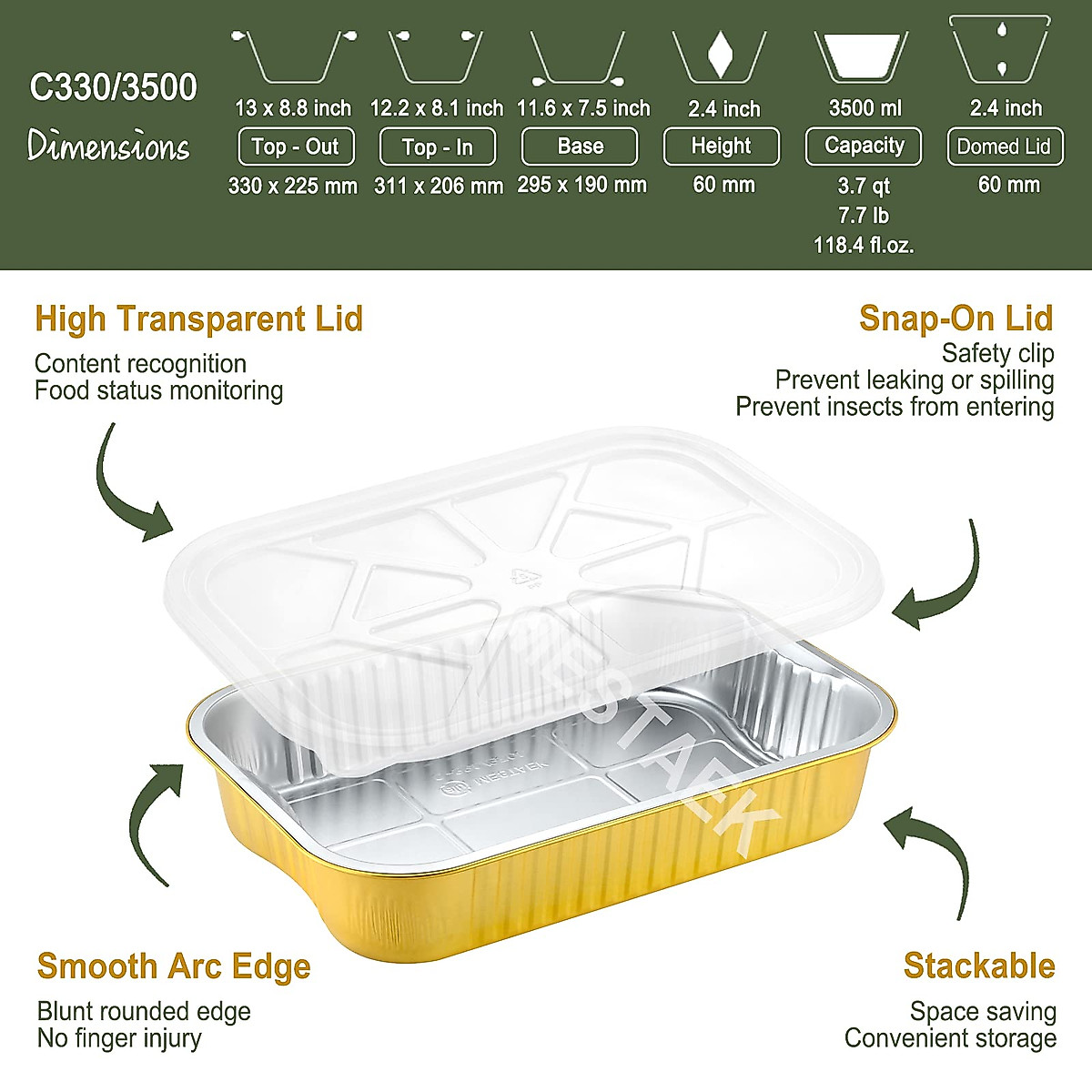 MESTAEK 13"x 8.9" 7.5LB Sturdy Aluminum Foil Pans with Lids and Handle (5 Pack), 2X Thicker Heavy Duty, Dishwasher, Reusable Microwavable for Cooking, Baking, Reheating, Freezer, Oven, Recyclable