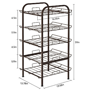 smusei 5 Tier Water Bottle Organizer Vertical Free Standing Storage Shelf Metal Beverage Rack Dispenser Large Capacity Bottled Water Holder Stand for Kitchen Party Pantry, Bronze
