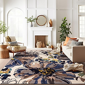 Rugshop Modern Bright Flowers Non-Slip (Non-Skid) Area Rug 8 x 10 (7' 10" x 10') Cream