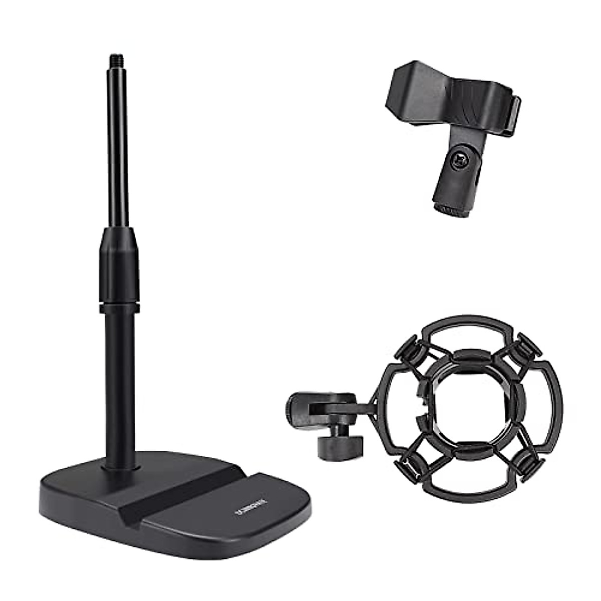Desktop Microphone Stand, Podcast Microphone Stand, Table Gaming Mic Stand, Height Adjustable with Shock Mount, Mic Clip Phone Slot Weighted Base for Broadcast Studio Recording for AT2020 Shure Rode
