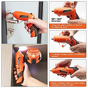 MQ Electric Screwdriver, 3.6V Cordless Screwdriver Kit with Rechargeable Battery, Dual Position Handle & LED Front Light, 49PCS Portable Skil Screwdriver for Home Office DIY Tools, Orange