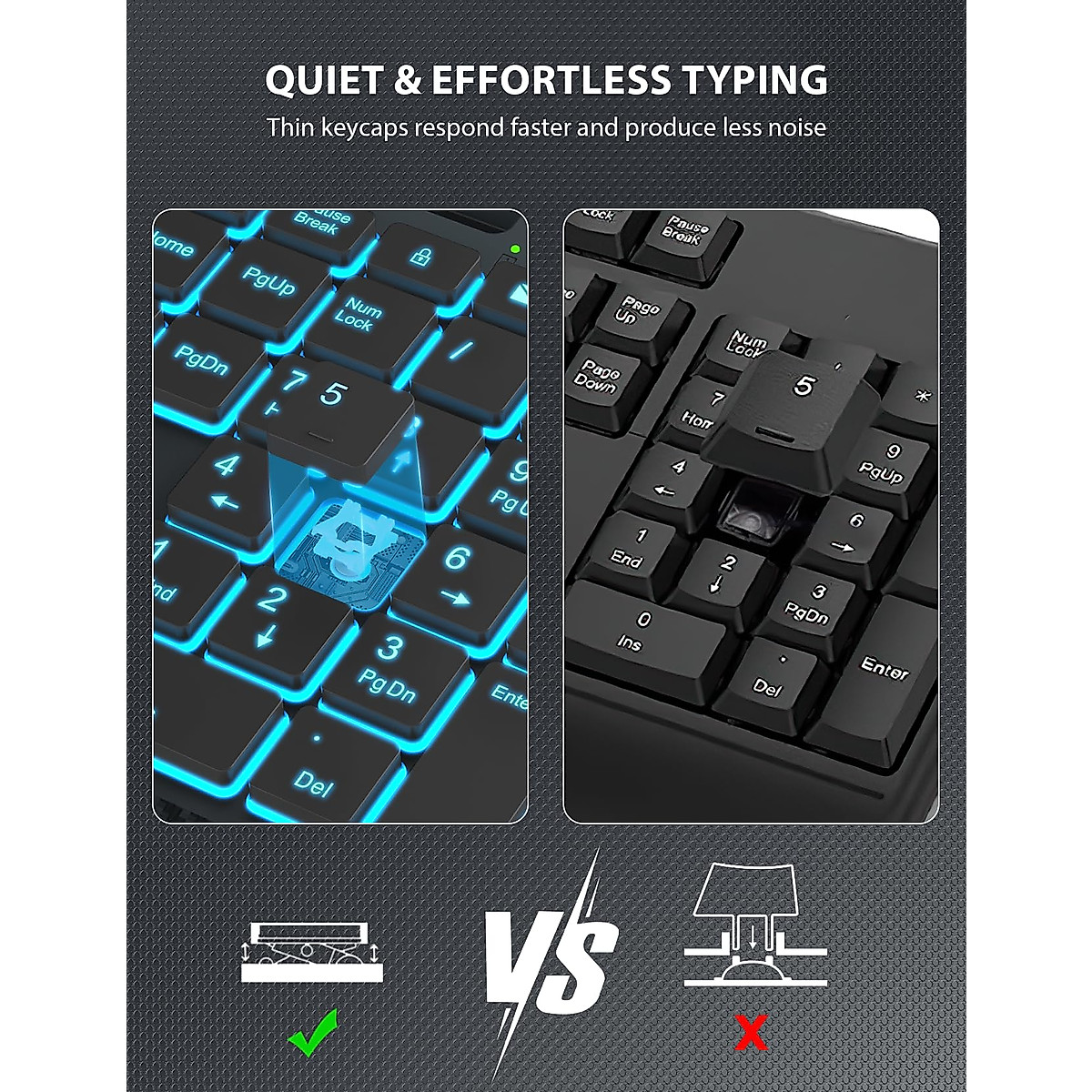 Wireless Keyboard and Mouse with 9 Colored Backlit, Wrist Rest, Jiggler Mouse, Rechargeable Silent Ergonomic Light Up Keyboard Mouse Combo with Phone Holder for Windows, Mac, PC, Laptop