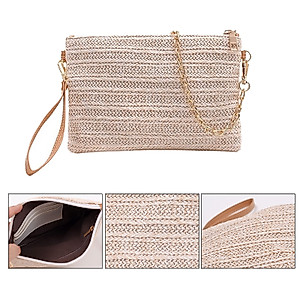 ZLM BAG US Natural Straw Boho Purse Zipper Wristlet Handbag Handmade Straw Crossbody Shoulder Bag