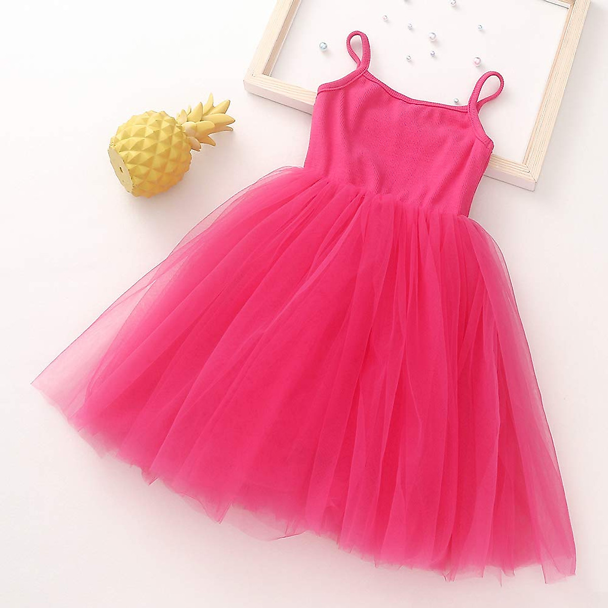 ZINPRETTY Toddler Dress Baby Girls Tutu Playwear Sleeveless Birthday Party Outfit Infant Tulle Sundress Knee Length 3-4T Rose