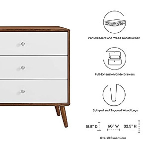 Modway Transmit Mid-Century Modern 60" Wood Dresser in Walnut White