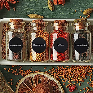 CUCUMI 24pcs 5oz Glass Jars with Cork Small Empty Glass Spice Bottles with Lids, 120pcs Waterproof Preprinted Stickers, Chalk Marker, 1pcs Test Tube Brush for Storing Tea Herbs and Spices DIY