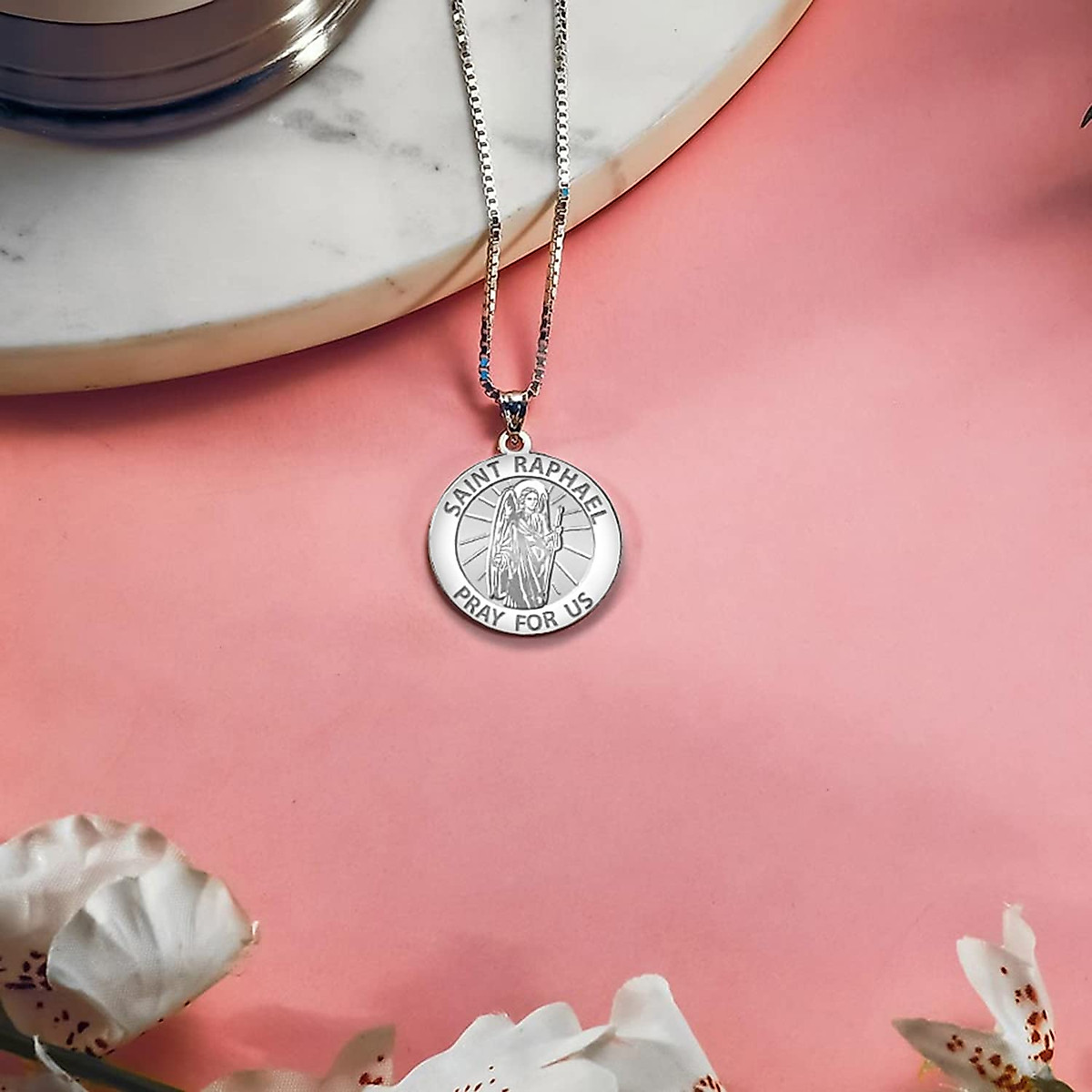 PicturesOnGold.com Saint Raphael Religious Medal EXCLUSIVE - Sterling silver - 2/3 x 2/3 Inch