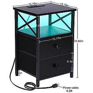 AMHANCIBLE LED Night Stand Set 2, Night Stands for bedrooms Set of 2 with Charging Station, Side Table with USB C Port and Outlet HET052LBK