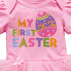 Newborn Baby Girls Cotton 3pcs/4pcs Set My 1st Easter Eggs Rabbit Bunny Romper Tutu Dress Outfits Short Sleeve Birthday Cake Smash Party Bodysuit Jumpsuit Playsuit Bowknot Leg Warmer Shoes Clothes