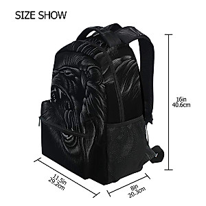 ALAZA Hand Drawn Black Lion Roaring Large Backpack Laptop iPad Tablet Travel School Bag w/Multiple Pockets for Men Women College
