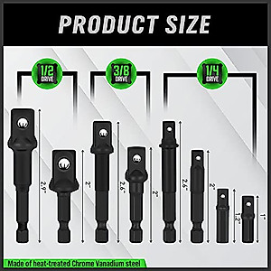 SWANLAKE 9-Piece Impact Socket Adapter Set, Hex Socket Adapter 1/4" 3/8" 1/2" Impact Driver Adapter