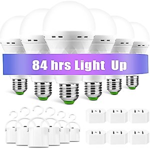 LHZHENG Emergency-Rechargeable-Light-Bulb, Stay Lights Up When Power Failure, 1500mAh 12W 60W Equivalent LED Light Bulbs for Home, Camping, Hiking (E27, with Hook,with Plug Cap) 6 Pack