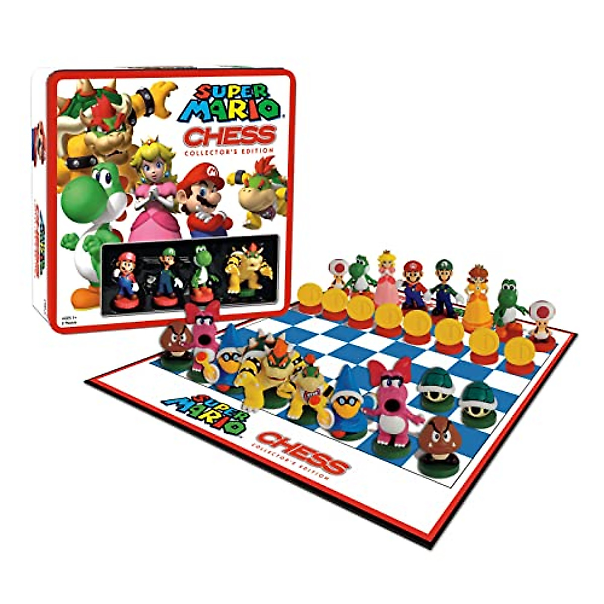USAOPOLY Super Mario Chess Set | 32 Custom Scuplt Chesspiece for 2 players Including Iconic Characters Like Mario, Luigi, Peach, Toad, Bowser | Themed Chess Game from Nintendo Video Games
