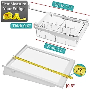 Sorbus Pull Out Fridge Drawer Organizer, for 0.6 Inch Thick Shelf, Adjustable Plastic Bathroom Organizer, 12-17 Inches, Refrigerator Storage Bin, Kitchen & Bathroom Storage (1 Pack)