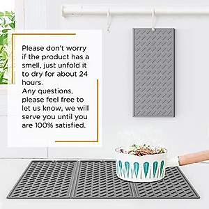 SOSMAR Silicone Drying Mat, 24” x 16”, Dish Drying Mat, Trifold Large Dish Drainer Mat for Kitchen Counter, Heat Resistant Hot Pot Holder, Non-Slip Silicone Sink Mat, BPA Free, Dish Washer Safe, Gray