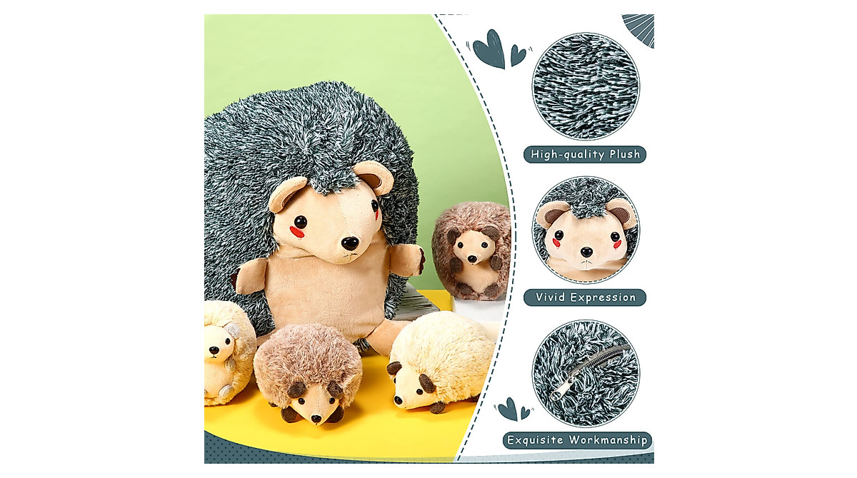 5 Pieces Hedgehog Stuffed Plush Toy Set 1 Mommy Hedgehog Stuffed Animal ...