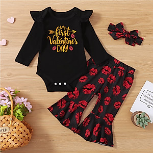 Happidoo Baby Girl Cute Festival Outfit Newborn Long Sleeves Flare Pants (Black, 0-3 Months)