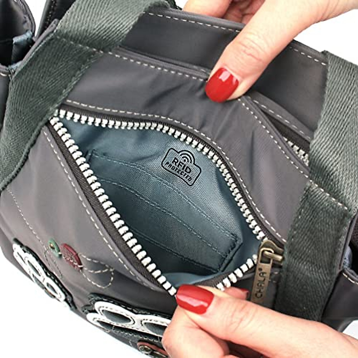 Chala Group Chala Handbags Paw Print CV Venture Mini Carryall Handbag, Crossbody Dog Lovers, Grey