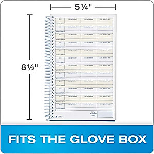 Adams ABFAFR12 Vehicle Mileage and Expense Journal, 5-1/4" x 8-1/2", Fits the Glove Box, Spiral Bound, 588 Mileage Entries, 6 Receipt Pockets,White