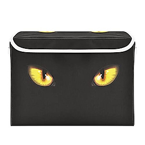 Kigai Cool Cat Eyes Storage Baskets for Shelves Foldable Closet Basket Storage Bins with Lid for Clothes Home Office Toys Organizers