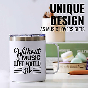Onebttl Music Lover Gifts For Men, Male, Him - Without Music Life Would B Flat - 12 oz /350 ml Insulated Mugs with Lid - Musician Gifts, Musical Lovers Gift - (White)