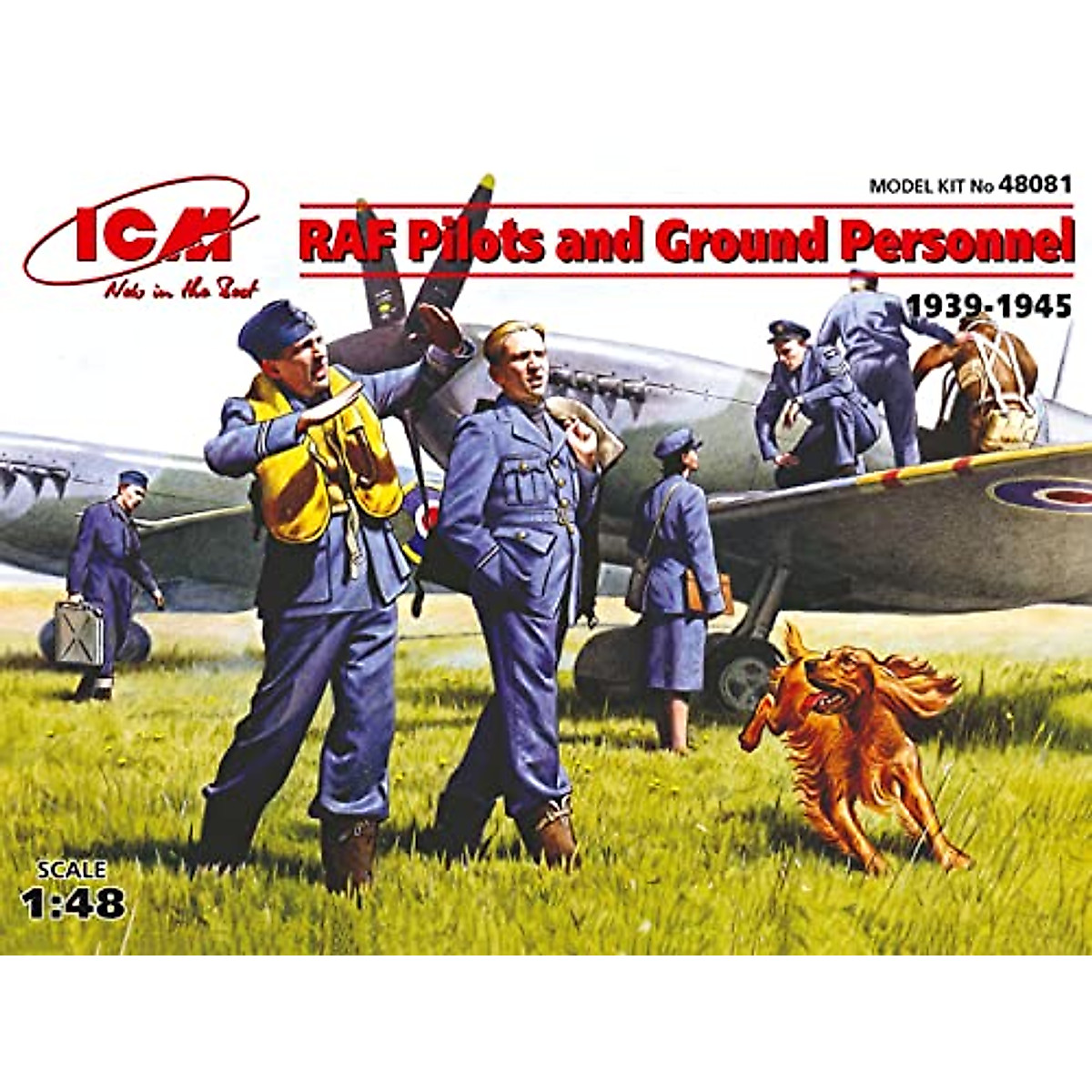ICM 48081 - RAF Pilots and Ground Personnel (1939-1945) (7 Figures - 3 Pilots, 3 Mechanics, 1 Wren Member, and Dog Figure) - Scale 1:48