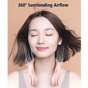 HonHey Personal Neck Fan, Bladeless Portable Neck Fan with 5000mAh Rechargeable Battery Operated and 3 Adjustable Speed, Adjustable Hands Free Fan, 360°Wearable Fan for Working/Outdoor/Travelling (GREEN)