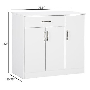 HOMCOM Sideboard Buffet Cabinet, Coffee Bar Cabinet, Kitchen Cabinet with Drawer, Doors and Adjustable Shelves for Living Room, Kitchen, Entryway, White