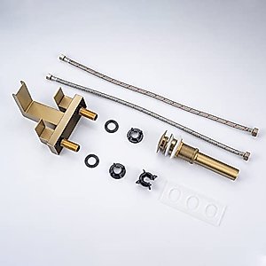HAMOLER 4 Inch Centerset Bathroom Waterfall Faucet 2 Handle 3 Hole Lavatory Vanity Faucet Waterfall Basin Faucet with Pop Up Drain with Overflow, Brushed Gold
