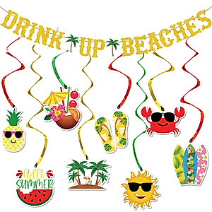 Summer Beaches Party Decorations Supplies - NO DIY- Summer Beaches Banner Decoration Hanging Swirls - Hawaii Summer Beach Themed Birthday Baby Shower Party Hanging Decorations
