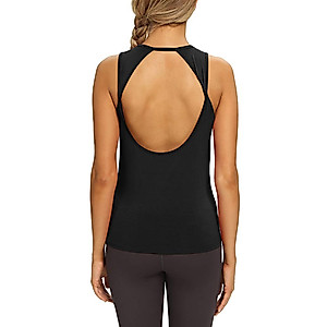 Mippo Women's Open Back Workout Tank Top - Yoga, Gym, Running, Loose Fit Sports Clothes, Black S