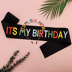 Birthday Crowns, Sash & Headband Set - Princess Tiara, Sweet Happy Birthday Accessories for Women Girls Party